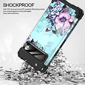 Uamark for Google Pixel 7 Case,Three Layer Heavy Duty Shockproof Full Body Protective with 2 Tempered Glass Screen Protector + 2 Camera Lens Protector Case for Google Pixel 7 5G(2022),Blue Flower