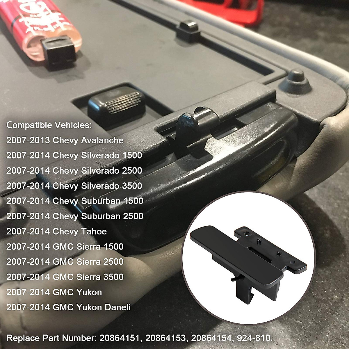 Bicos 20864151 Pair of Lid Latch for Center Console Armrest Compatible with Chevy Avalanche Silverado 1500 2500 3500 Suburban Tahoe GMC Sierra 1500 2500 3500 Yukon Denali 2007-2014 Replace# 924-810