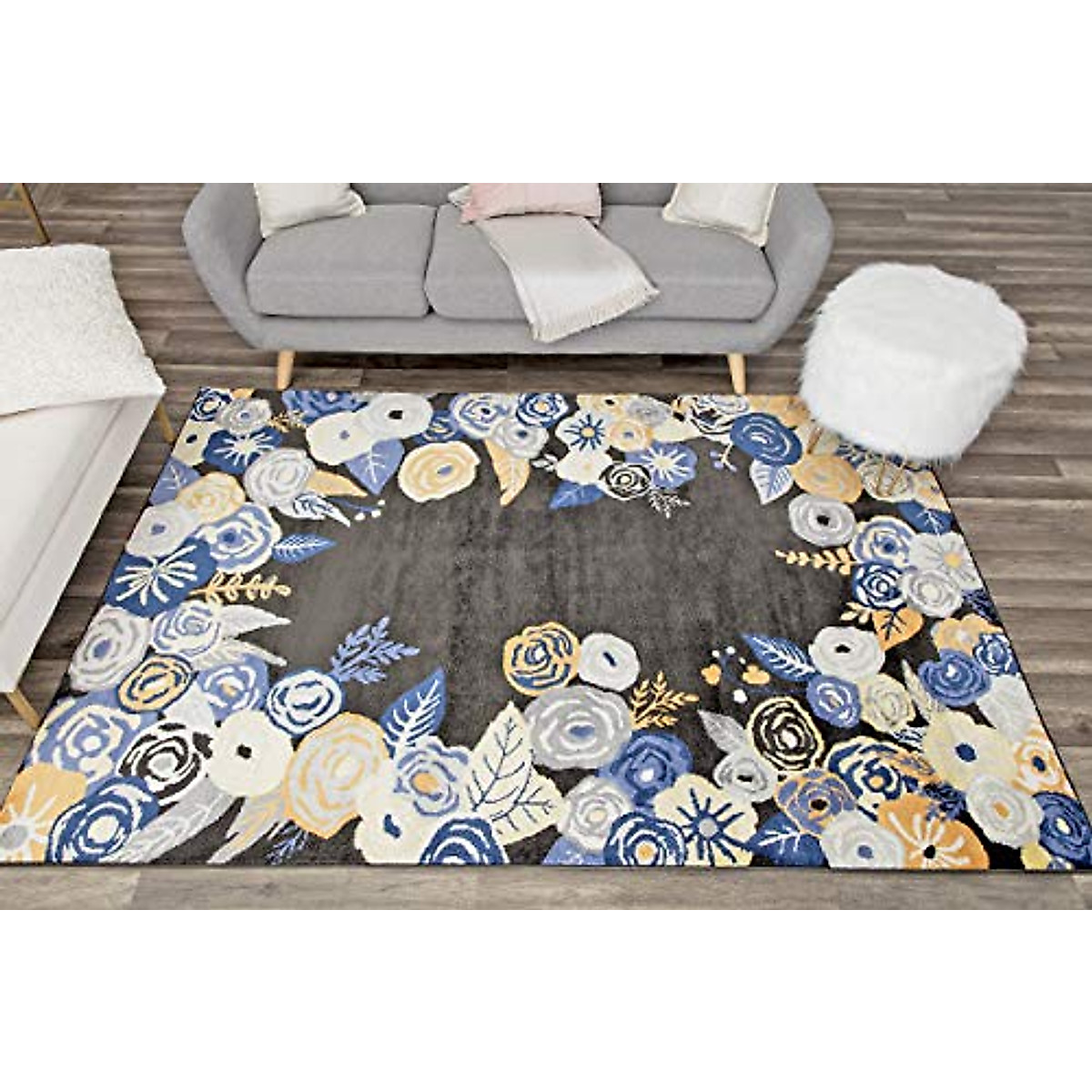 Rugs America Black & Multi Blooms Transitional Rug Royal Blossom Golden Onyx VA35A 8'0"X10'0" Area Rug