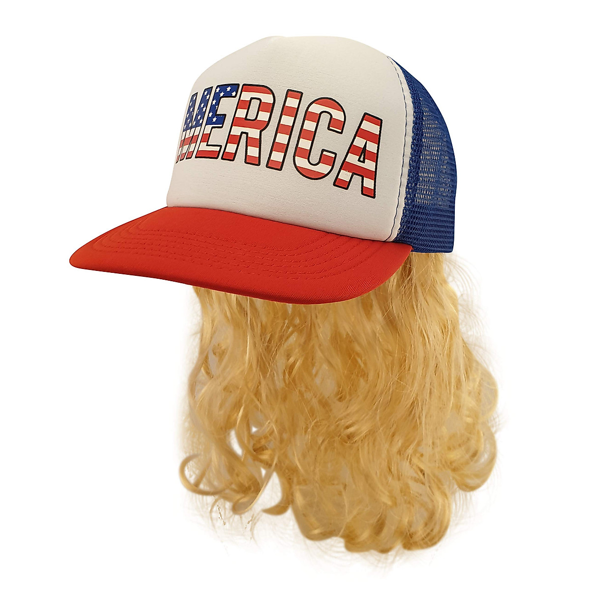 HandinHandCreations USA Blonde Mullet Hat Wig Merica Redneck Exotic Wig