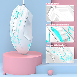 FELICON RGB Lightweight Gaming Mouse, Programmable 7 Buttons, Ergonomic LED Backlit USB Gamer Mice Computer Laptop PC, for Windows Mac OS Linux(Star White)