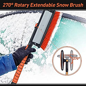 Ice Scraper and Snow Brush for Car Windshield, 29"-39" Extendable Snow Shovel with Ergonomic Foam Grip, 5 in 1 Windows Scraper for Car Snow Scraper and Brush for Truck & SUV