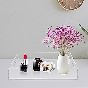 Acrylic Serving Tray with Handles, Spill-Proof Clear Breakfast Dinner Tray Decorative Tray Makeup Organizer Tray Countertop Coffee Table Tray for Living room, Bathroom, Bedroom, Kitchen - 12x12inch