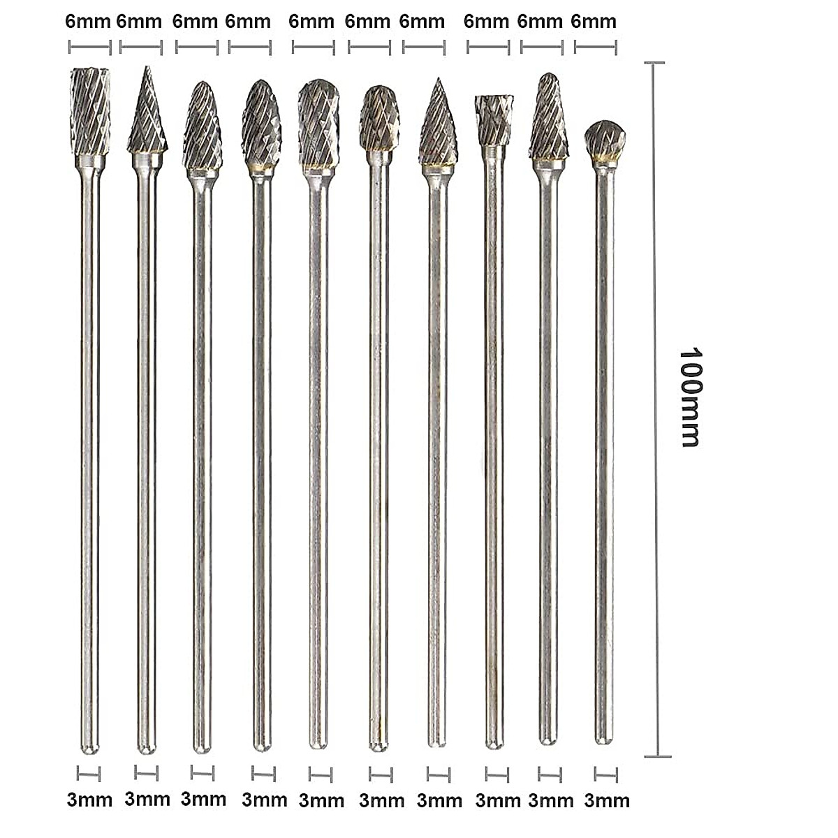 AYSUM 10pcs 1/8 Shank Long Double Cut Tungsten Carbide Burrs for Dremel, Rotary Burr Bits Rotary Files Burr Set for Die Grinder Rotary Tool, 4-Inch Length