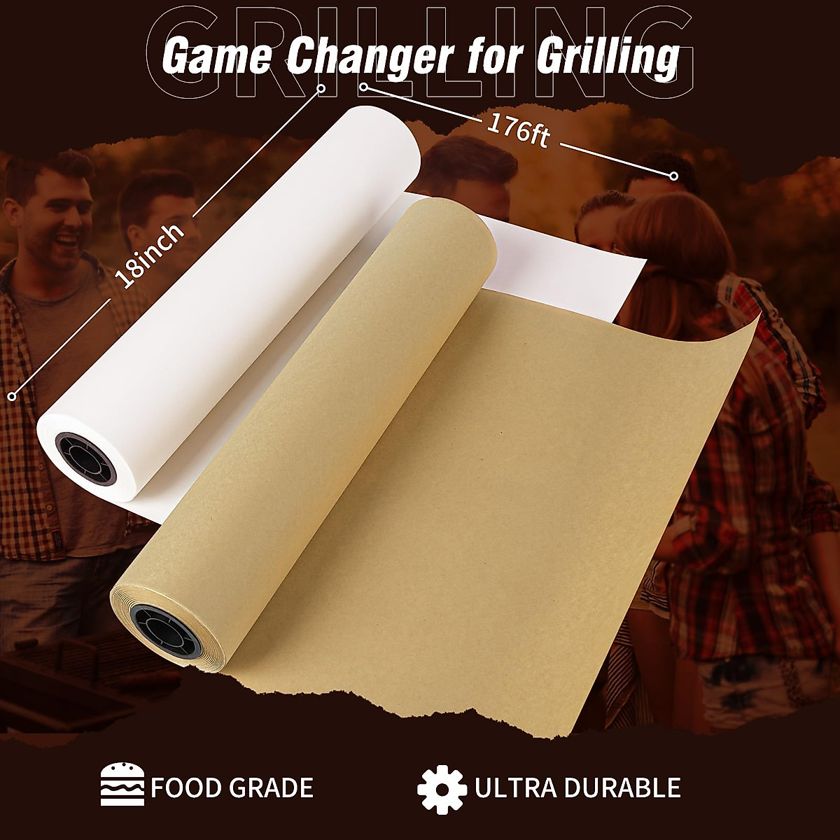 YRYM HT White Kraft Butcher Paper Roll -18 inch x 2100 inch (176 ft) Food Grade White Wrapping Paper for Meats of All Varieties - Unbleached Unwaxed and Uncoated