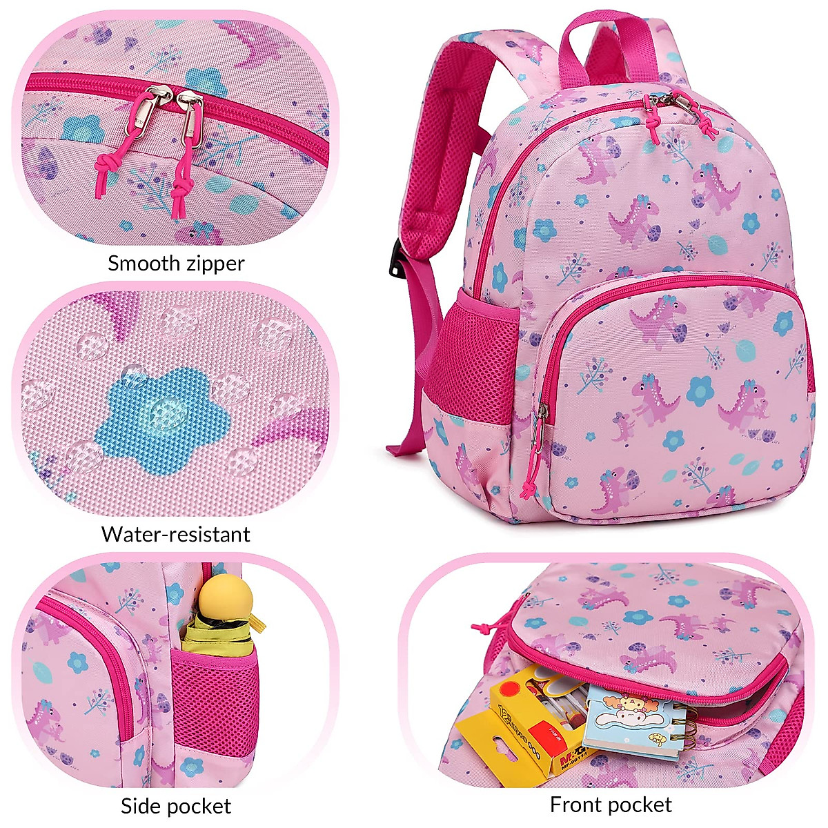 Ryushoyo Cute Toddler Backpack Kids Preschool Bag Skeleton Dinosaurs Mini Travel Bag for Baby Boy Child Daycare Nursery with Chest Strap for 1-6 Years Green Black