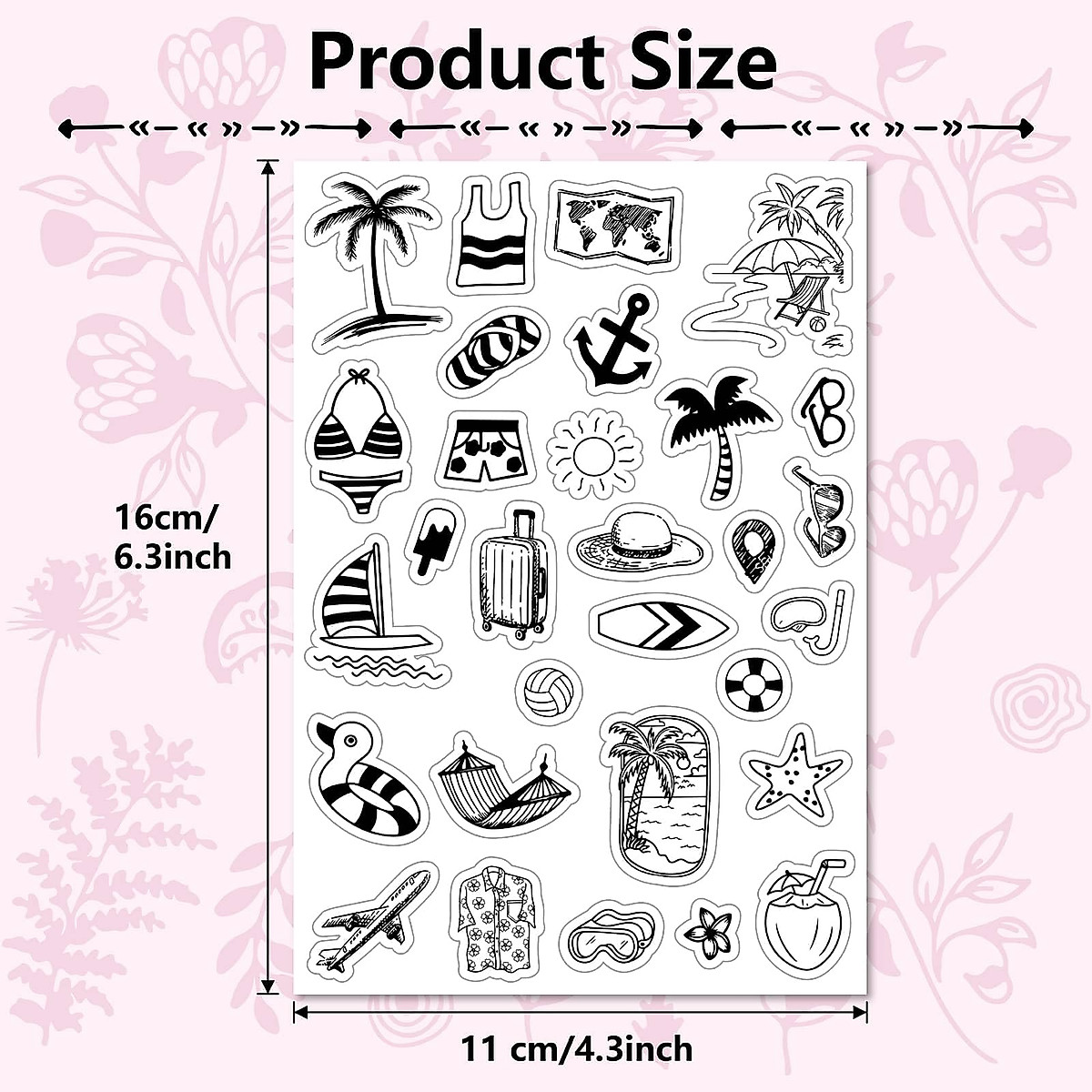 CRASPIRE Summer Beach Clear Rubber Stamps Travel Reusable Silicone Coconut Holiday Transparent Seals Stamp for Journaling Card Making Friends DIY Scrapbooking Photo Frame Album Decor 6.3 x 4.3inch
