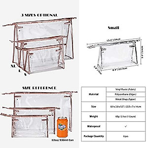 Sea Team 6-Pack Transparent Waterproof Cosmetic Bags with Zipper, Clear Vinyl Plastic Makeup Bags, Portable Travel Toiletry Pouch, Organizer, Pencil Case (Colorful, Small/8.9")