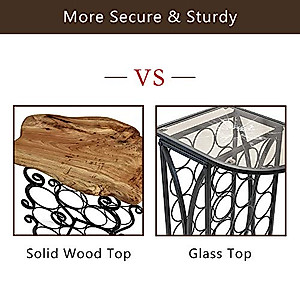 WELLAND Wine Rack End Table, Freestanding Small Wine Console Table, 13 Bottles Rustic Wine Stand Storage Organizer Display Rack | Metal & Natural Edge Cedar Wood Top | 13.8" W x 7.3" D x 20.1" H