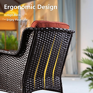 XIZZI Outdoor Furniture Patio Furniture Set 7 Pieces All Weather Wicker Patio Conversation with High Back Sofa Sectional and 2 Ottomans for Garden,Backyard and Deck,Brown Wicker Orange Red