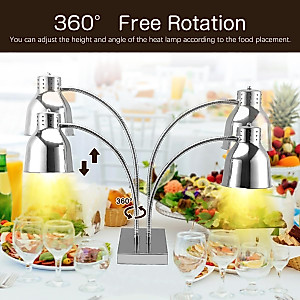 BriSunshine Food Heat Lamp with Dual 250w Bulbs, Commercial Food Warmer Lamp with Adjustable Support, Stainless Steel Food Warming Heating Light for Restaurant Kitchen Buffet Countertop Tabletop