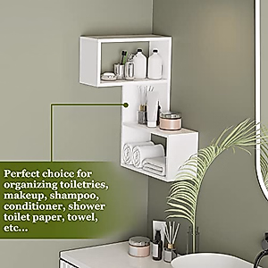 RANK Corner Shelf Wall Mounted, White Corner Shelves, Floating Corner Bookcase, Wall Storage Shelves for Wall Decor Living Room, Bedroom, Bathroom