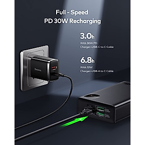 Baseus 20000mAh Portable Laptop Charger, PD 30W Power Bank, Battery Pack with Fast Charging, 3 Port Charging USB-C Portable Phone Charger for iPhone 15/14/13 Series, MacBook and Steam Deck (Dark Gray)