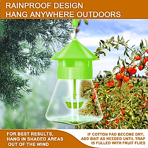 Moskiller Outdoor Fruit Trees and Melon Vines Fly Traps with Natural Fruit Fly Bait Refill,Reusable Fruit Flies Trap Jar for Fruit and Vegetable Garden (Green)