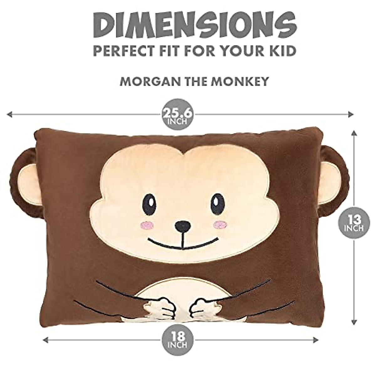 CoPiPa Morgan The Monkey Toddler Pillowcase - Cute Pillow Cases for Small Kids Pillows, Zipper Pillow Case Kids Boys & Girls, Nap Pillow Cover for Toddler, 13x18 Pillowcase, Character Pillows