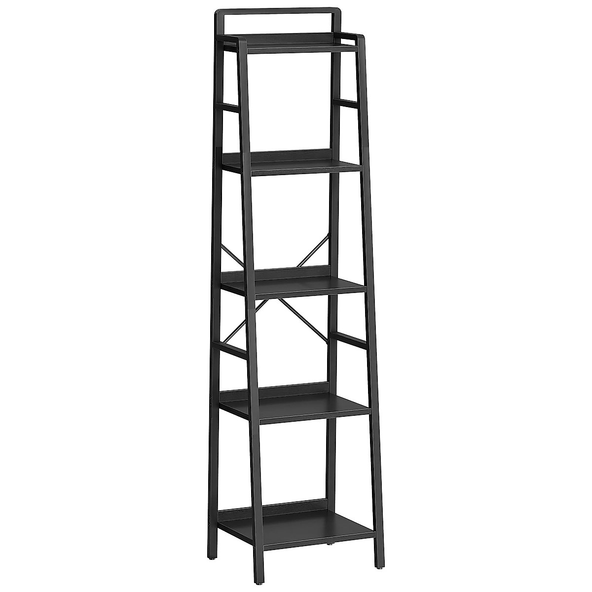 HOOBRO 5-Tier Ladder Shelf, Narrow Bookshelf, Industrial Bookcase, Skinny Bookshelf for Small Spaces, Corner Storage Shelf for Home Office, Living Room, Black BB35SJ01