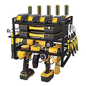 VIBRATITE Power Tool Organizer, 4 Layes Tool Organizer and Storage, Heavy Duty Metal Power Tool Storage Rack, Drill Holder Wall Mount, Cordless Drill Storage Rack, for Garage, Workshop, Warehouse