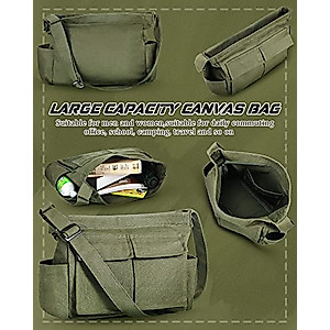 Sweetude Canvas Messenger Bag Crossbody Tote Bag with Multiple Pockets Laptop Large Shoulder Bags Aesthetic Casual Vintage Versatile School Cross Body Bag for Women Men, Green