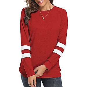 Makamaka Long Sleeve Shirts for Women Sweater Tunic Womens Long Sleeve Blouse Pullover Sweatshirts(Red M)