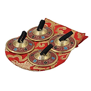 2 Pairs Brass Floral Finger Cymbals Zills for Belly Dancing (Red)