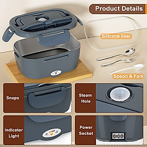 Akhia Electric Lunch Box Food Heater, 60-80W Heated Lunch Boxes for Adults Man Work Car Truck, Portable Food Warmer Heating Lunch Box with 1.5L 304 Stainless Steel Container, 12V/24V/110V