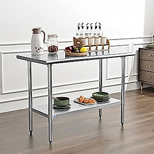 ROCKPOINT Stainless Steel Table for Prep & Work 48x24 Inches, NSF Metal Commercial Kitchen Table with Adjustable Under Shelf and Table Foot for Restaurant, Home and Hotel