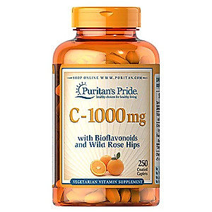 Puritans Pride Puritan's 1000 mg with Bioflavonoids Rose Hips Supports Immune System, Vitamin C, Unflavored, 250 Count