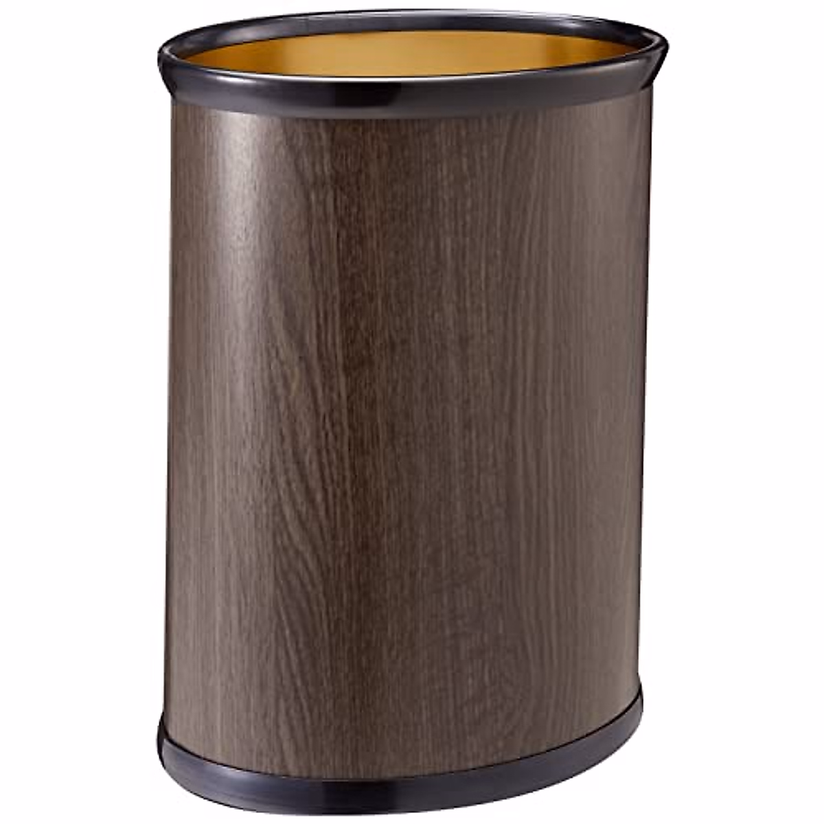 Kraftware 14" Oval Waste Basket Black Bumper Woodcraft Ebony, Walnut Brown
