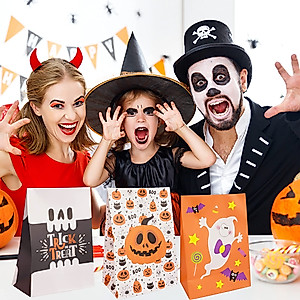 Uptotop Halloween Treat Bags, Set of 24 Large Halloween Candy Bags with 6 Assorted Designs for Trick or Treat Party Favors, Halloween Paper Goodie Bags Party Supplies, Halloween Gifts for Kids