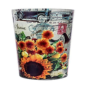 Scakbyer Leather Trash Can, Retro Decorative Waste Basket, 10L Capacity Small Waste Paper Basket, Waterproof Garbage Can for Bathroom, Bedroom, Office, Kitchen and Living Room - Sunflower