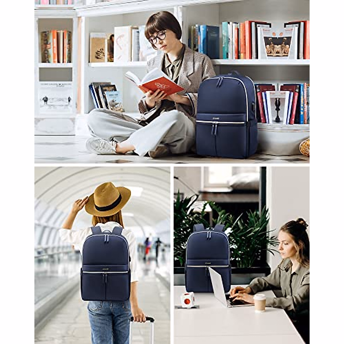 LOVEVOOK Laptop Backpack Women, Stylish Bagpack with USB Charging Port, Travel Notebook Backpack fits 15.6" Computer, for College Work Commute, Blue…