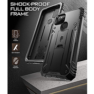 Poetic Revolution Series for Google Pixel 5 Case, Full-Body Rugged Dual-Layer Shockproof Protective Cover with Kickstand and Built-in-Screen Protector, Black