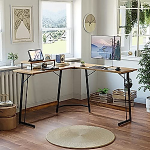 BANTI L Shaped Desk, Computer Gaming Desk, Home Corner Desk, Office Writing Workstation with Large Monitor Stand, Space-Saving, Easy to Assemble, Brown