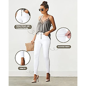 POTILI Women's High Waisted Jeans for Women Distressed Ripped Jeans Butt Lifting Skinny Stretch Denim Pants White Size 14