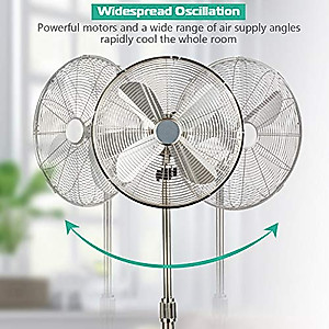Tangkula 18-Inch Metal Pedestal Fan, Industrial Metal Standing Fan w/Powerful Motor, Height & Wind Speeds Adjustable Fan w/Wide Oscillation Angle, Perfect for Gyms, Warehouses