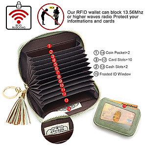 APHISON RFID Credit Card Holder Zipper Card Case Keychain Small Wallet for Women 1927 GREEN