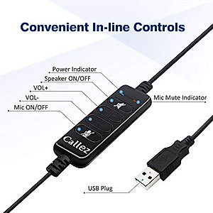 USB Headset with Microphone Noise Cancelling & Audio Controls, Wideband Computer Headphones for Business UC Skype Lync Softphone Call Center Office, Clearer Voice, Super Light, Ultra Comfort