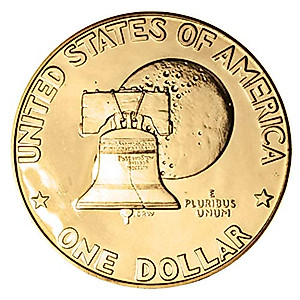 Moon Landing Eisenhower and Bicentennial Dollar Coin Set Layered in Gold| 50th Anniversary Special Edition |Certificate of Authenticity |Two Colorized 24 KT Gold Layered US Coins