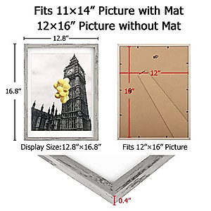 BSRHOMR 12x16 Distressed Gray Picture Frame with Mat, Country Rustic Style Photo Frame with Removable 11 x 14 Mat, Display Table Top or Wall Mount for Gallery, Set of 6