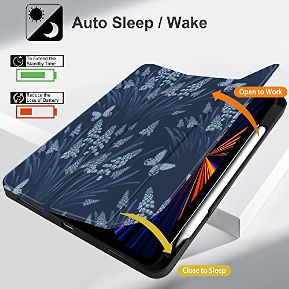 MEEgoodo for iPad Pro M2 12.9 Case 6th/5th/4th/3rd Generation 2022 2021 2020 2018 with Pencil Holder, Tablet Cover with Soft TPU Back Shell, Vintage Floral