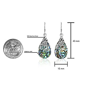 AeraVida Floral Vine Ornate Teardrop Abalone Shell .925 Sterling Silver Earrings | Abalone Earrings