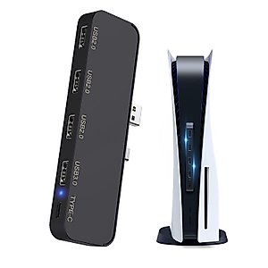 USB Hub for PS5 - Tensun PS5 Accessories 5 Ports USB Extender High-Speed Expansion Adapter Charger 1 USB 3.0 Port+3 USB 2.0 Port+Type-c 3.1 Port for Playstation 5 Accessories PS5 Game Console Headset