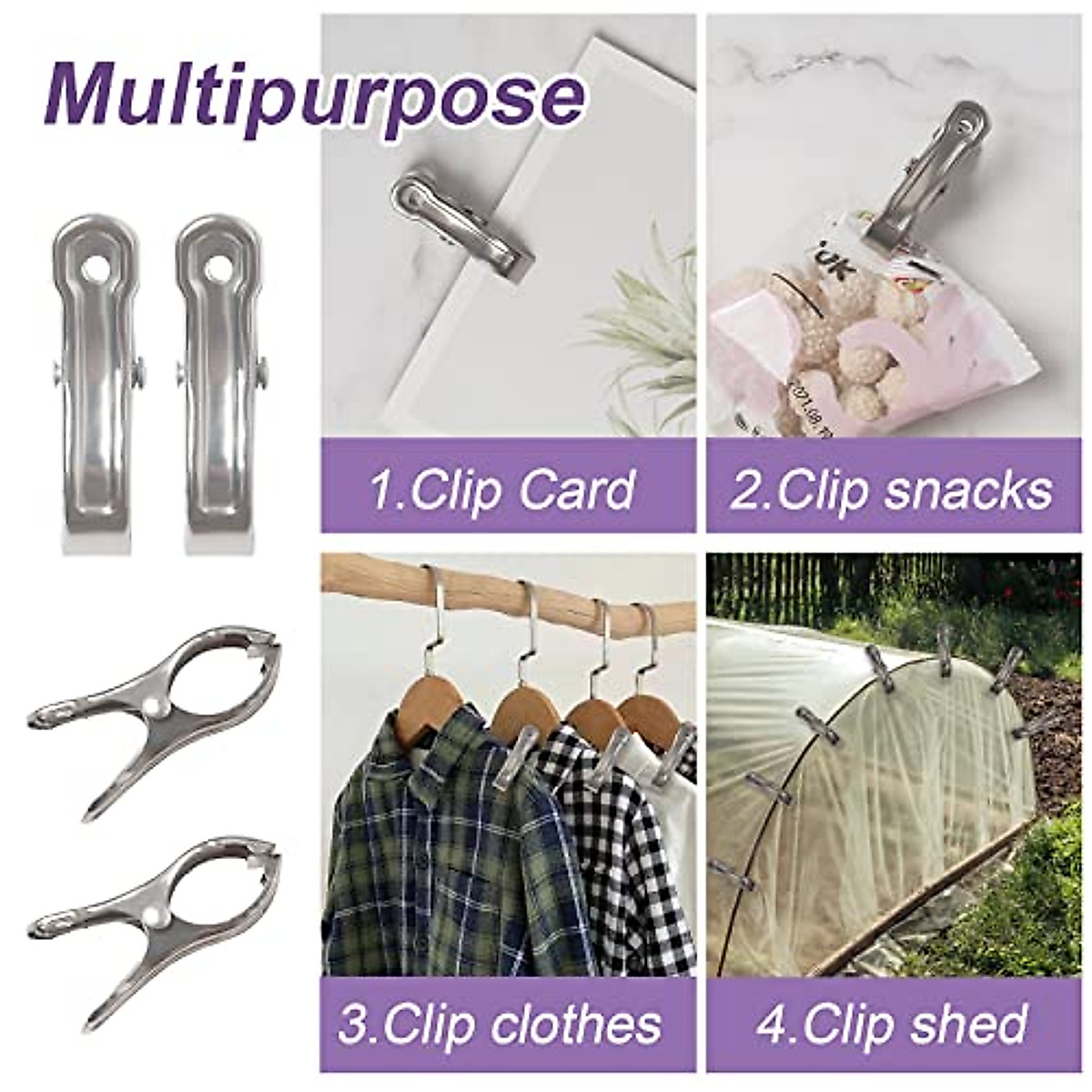 proturbo 50PCS Stainless Steel Greenhouse Clamps 2inch Greenhouse Clips Heavy Duty Garden Clips Windproof Strong Grip to Hold Down The Plant Cover or Shade Cloth on Garden Hoops or Greenhouse Frame