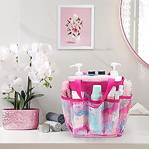 Mesh Shower Bag for Dorm Room - 9” x 9” x 9.5” Toiletry Shower Caddy for Women Students Tie Dyed Pattern Shower Tote Large Capacity Portable with 8 Pocket for Gym College Bathroom Beach Essentials