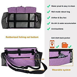 Large Cleaning Caddy Bag, Wearable Cleaning Supplies Organizer with Shoulder and Waist Straps, Multiple Compartments Organizer Tote for Tool with Detachable Divider for Cleaners (PURPLE)