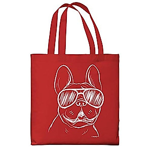 Travel Accessories French Bulldog Wearing Sunglasses Red Canvas Tote Bag