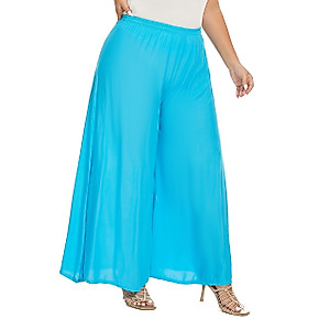 Beautybatik Black Solid Rayon Women Flowy Loose Palazzo Wide Leg Flare Pants Trouser Plus Size 2X