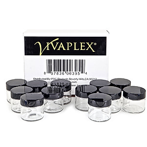 Vivaplex, 12, Clear, 2 oz, Round Glass Jars, with Inner Liners and black Lids