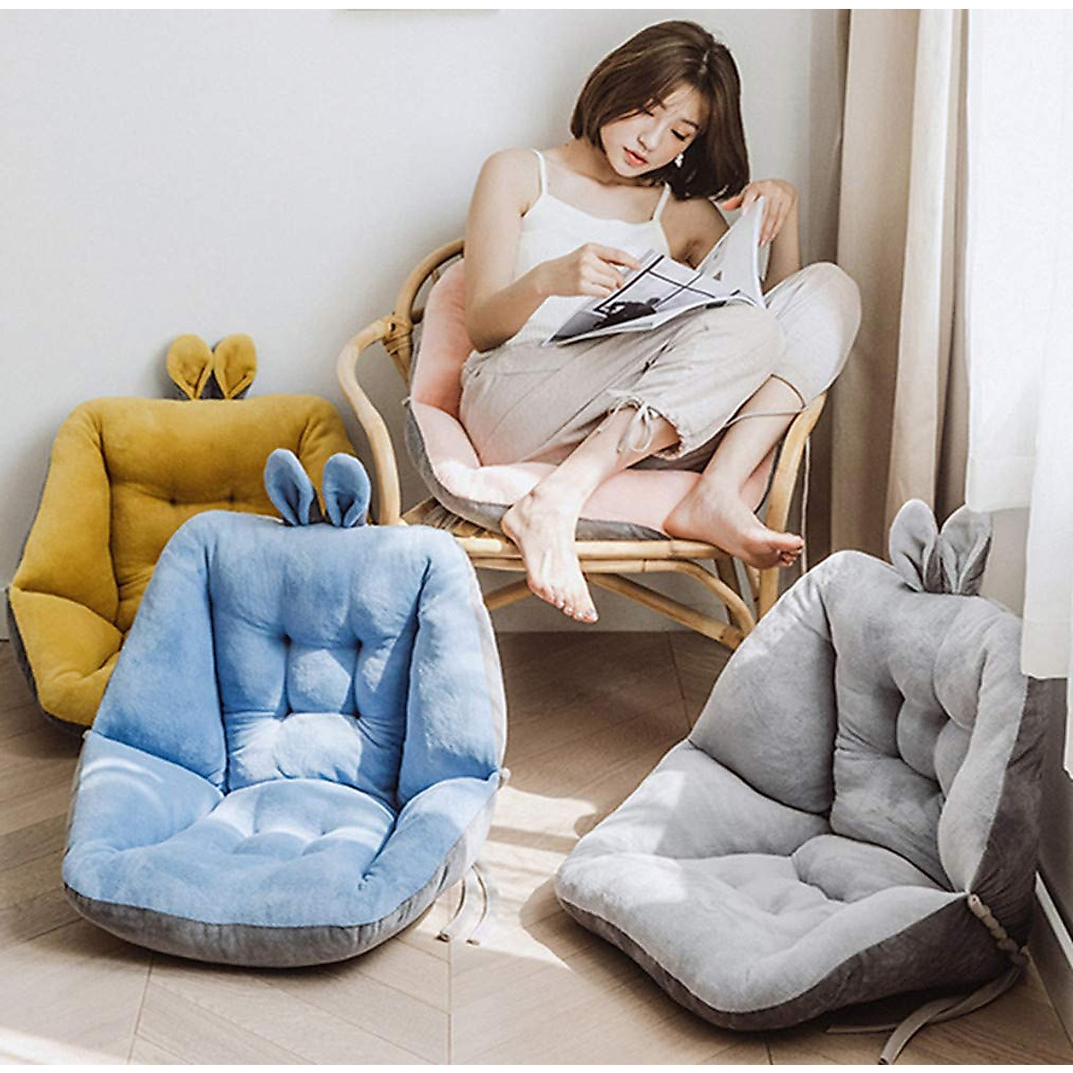 WUYU Chair Cushion Seat Cushion for Office Backrest Chair Plush Desk Seat Velvet Relax Lazy Buttocks (Light Blue,Four-Hole, 45x45cm)