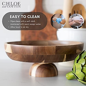 Chloe and Cotton | Large 12-Inch Brown Acacia Wood Bowl | Kitchen Counter Fruit Bowl | Decorative Pedestal Bowl for Entryway Table Decor